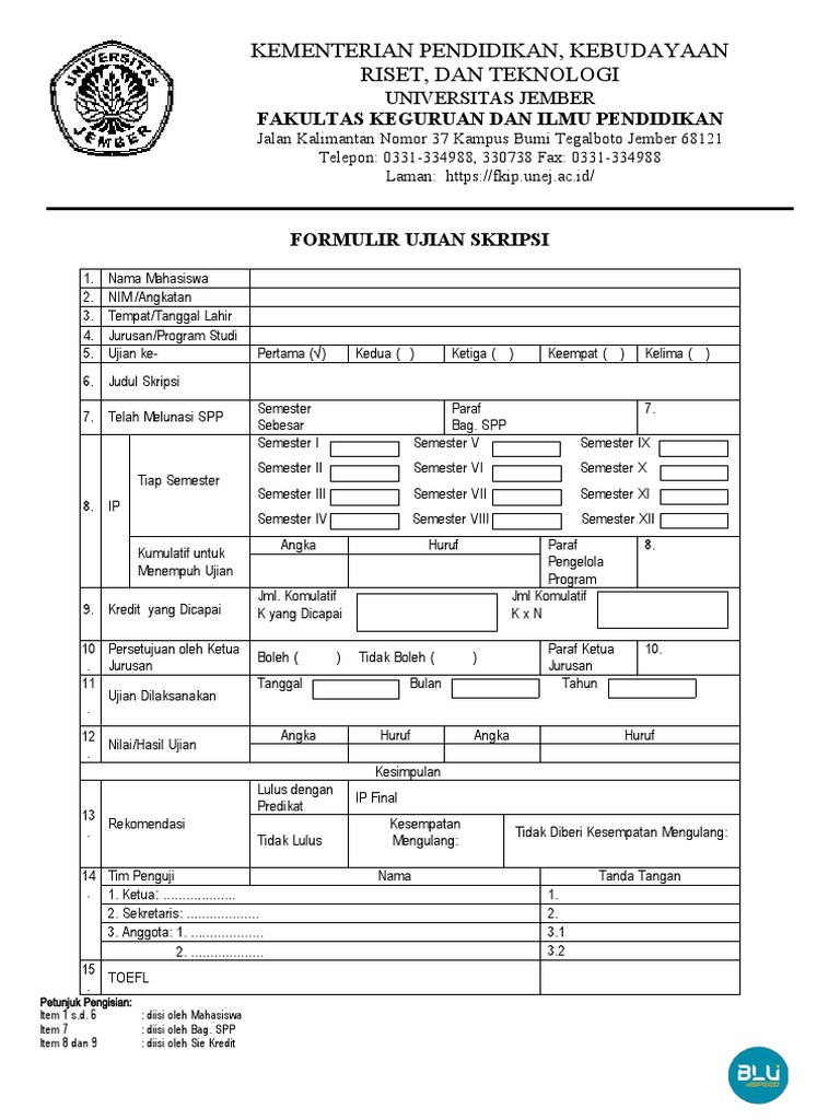 Formulir Ujian Tugas Akhir | PDF