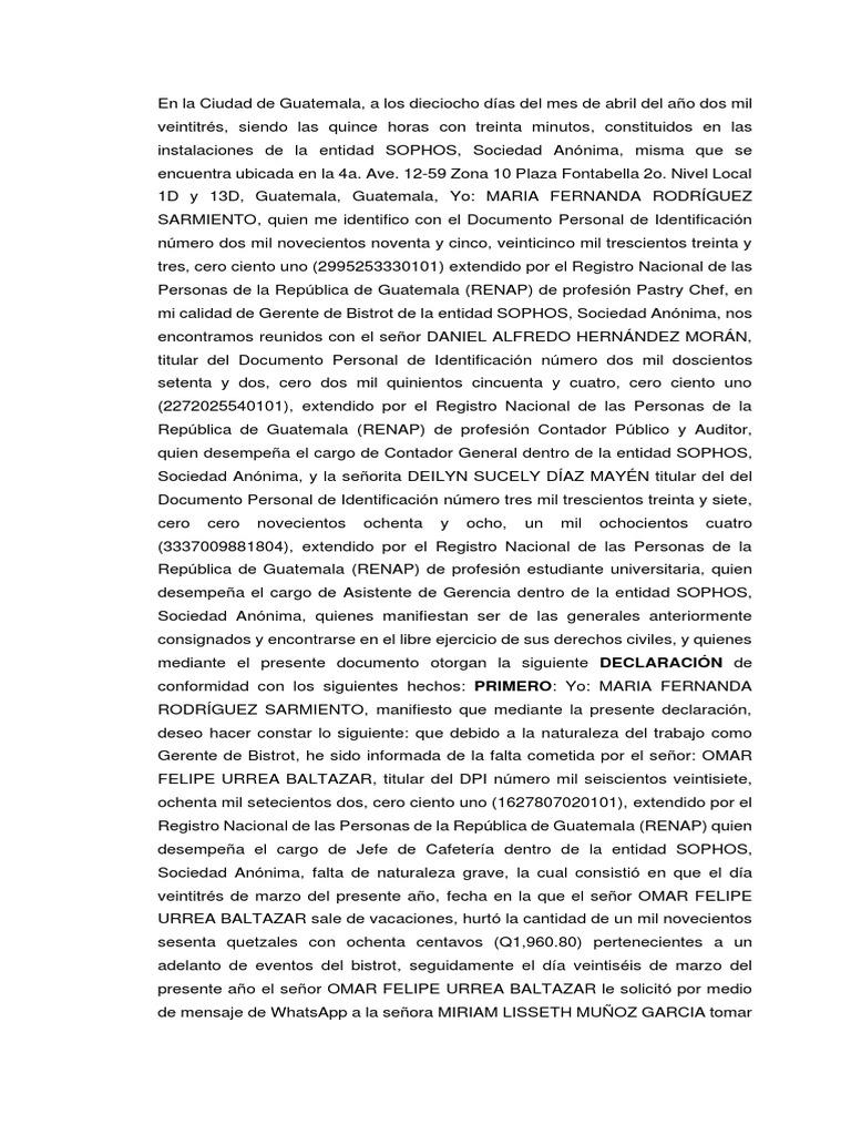 Acta Declaratoria | PDF