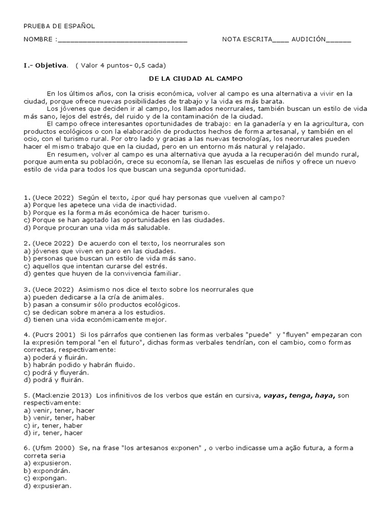 PRUEBA DE ESPAÑOL - Diciembre-1 | PDF | Turismo