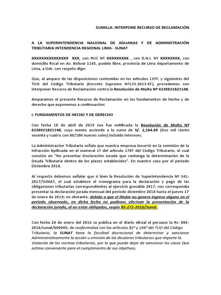 Modelo Recurso de Reclamacion 02 | PDF