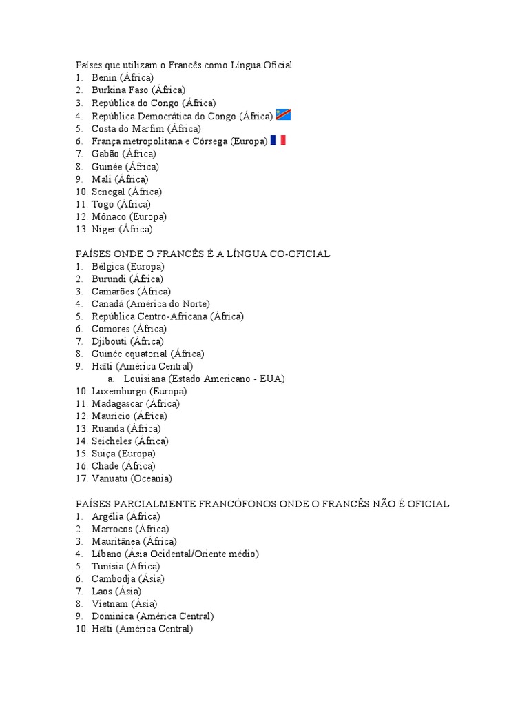 Paises Francofonos | Download grátis PDF | África | Francês (idioma)