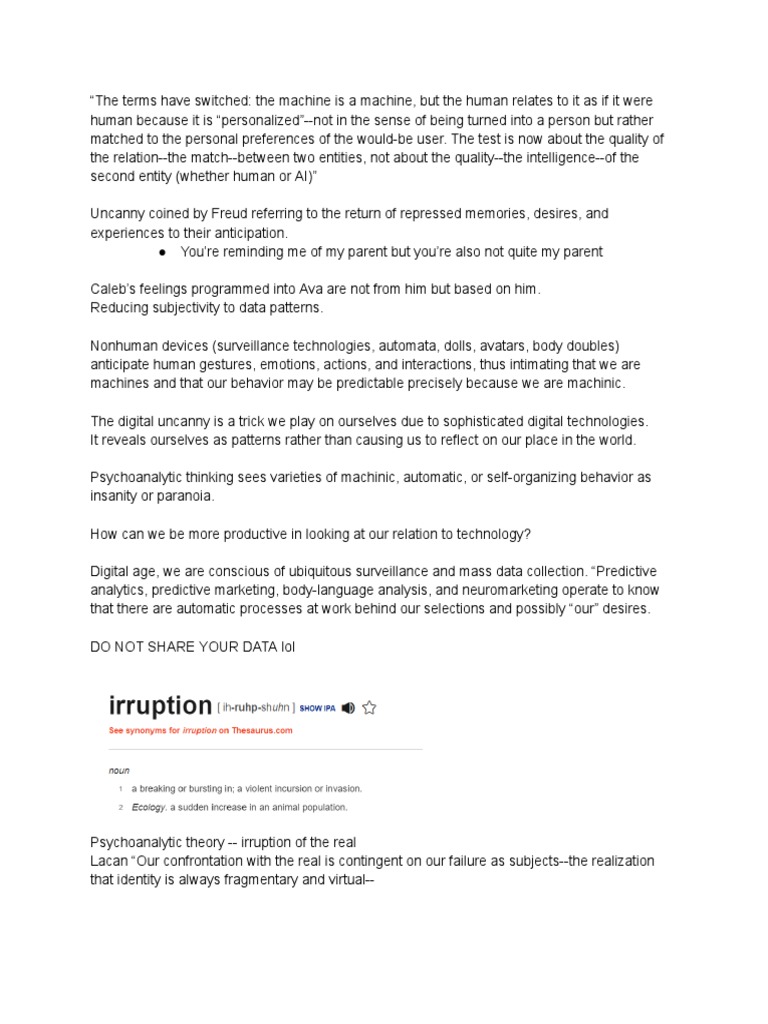 Notes On Digital Uncanny by Kriss Ravetto-Biagioli | PDF | Experience ...