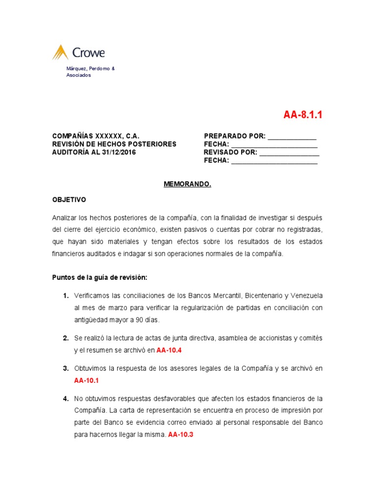Anexo 18 MEMO HECHOS POSTERIORES ACTUALIZAR | PDF