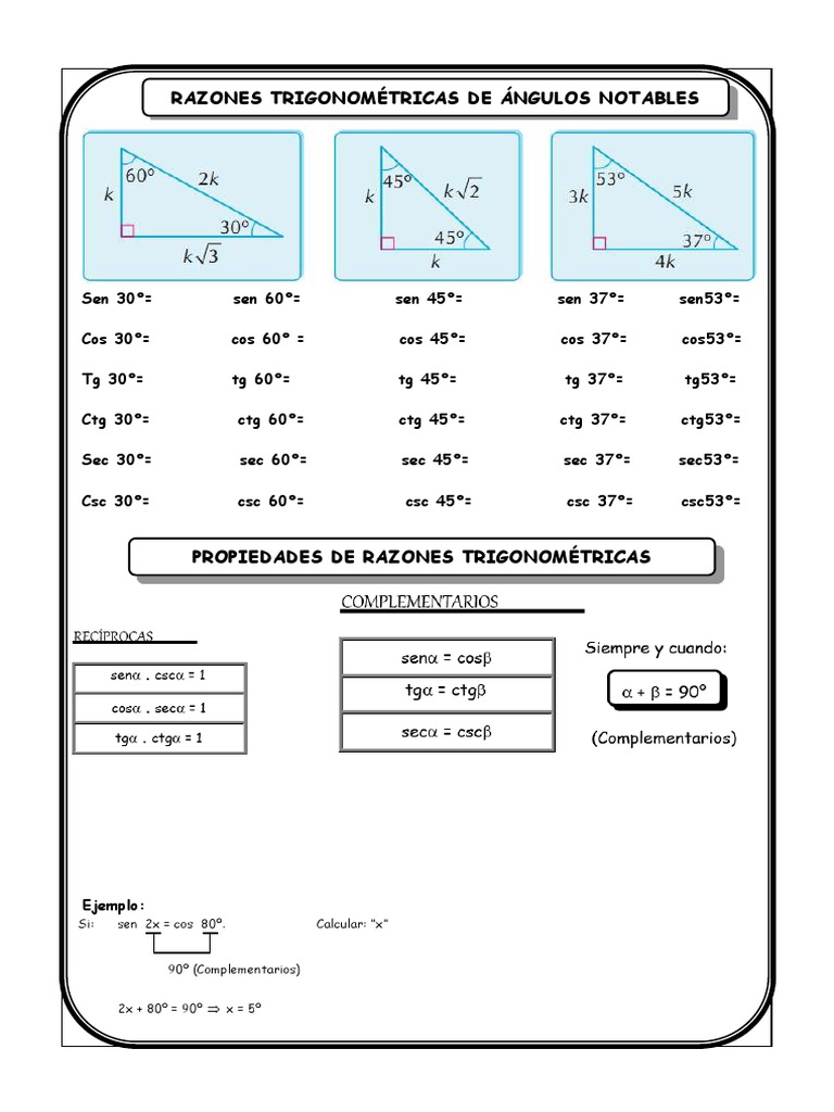 PROPIEDADES de Razones Trigonométricas | Descargar gratis PDF | Trigonometría | Geometría triangular