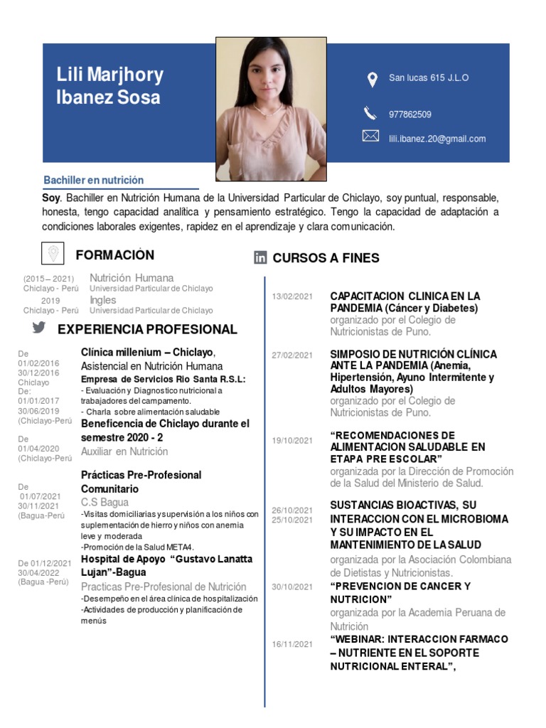 Lili Ibañez CV 2022 | PDF | Dietético | Medicina CLINICA