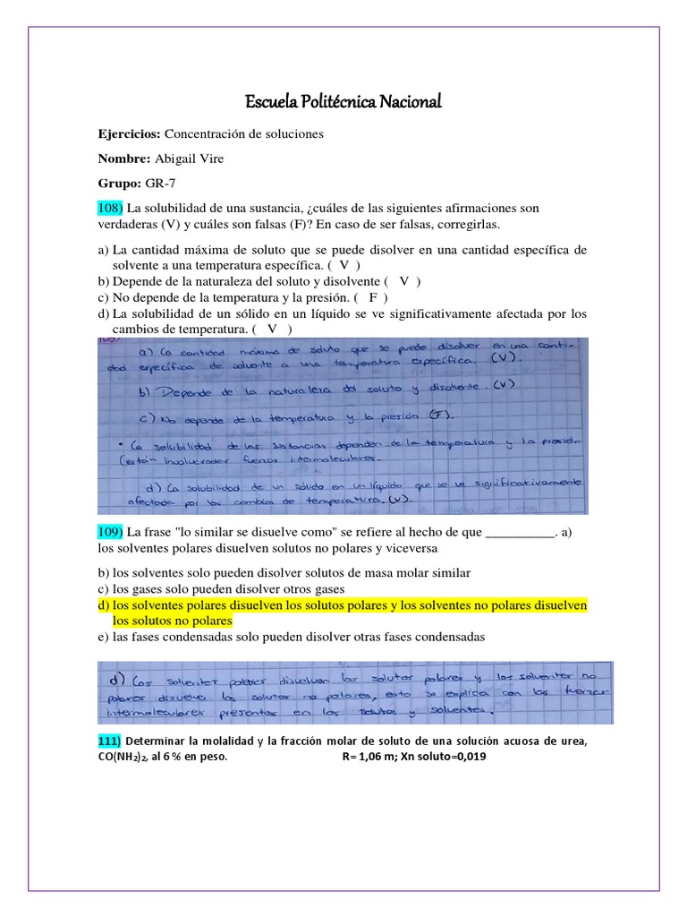 Ejercicios de Concentración de Soluciones | PDF