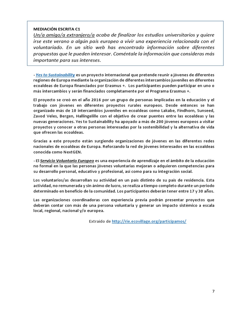 Modelos de Actividades de Mediación Oral y Escrita Pruebas de Certificación para La Obtención de ...