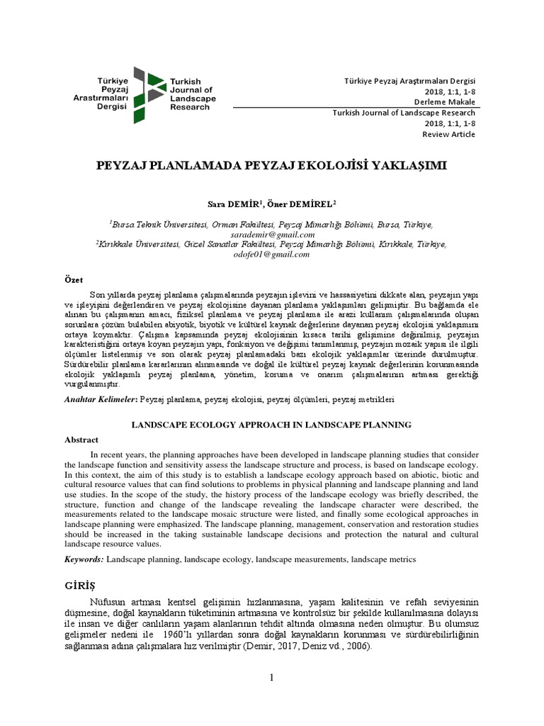 Peyzaj Planlamada Peyzaj Ekolojisi Yakla - M - (#390330) - 505156 | PDF