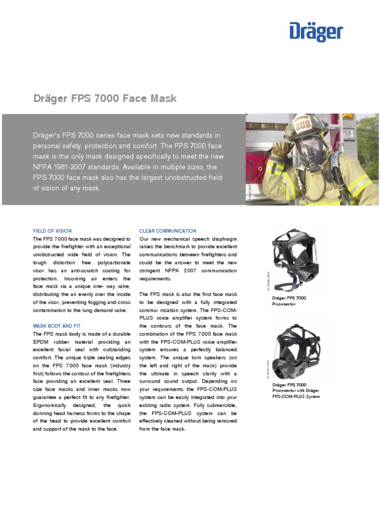 Item# 1 Drager SCBA Face Mask Data Sheet | PDF