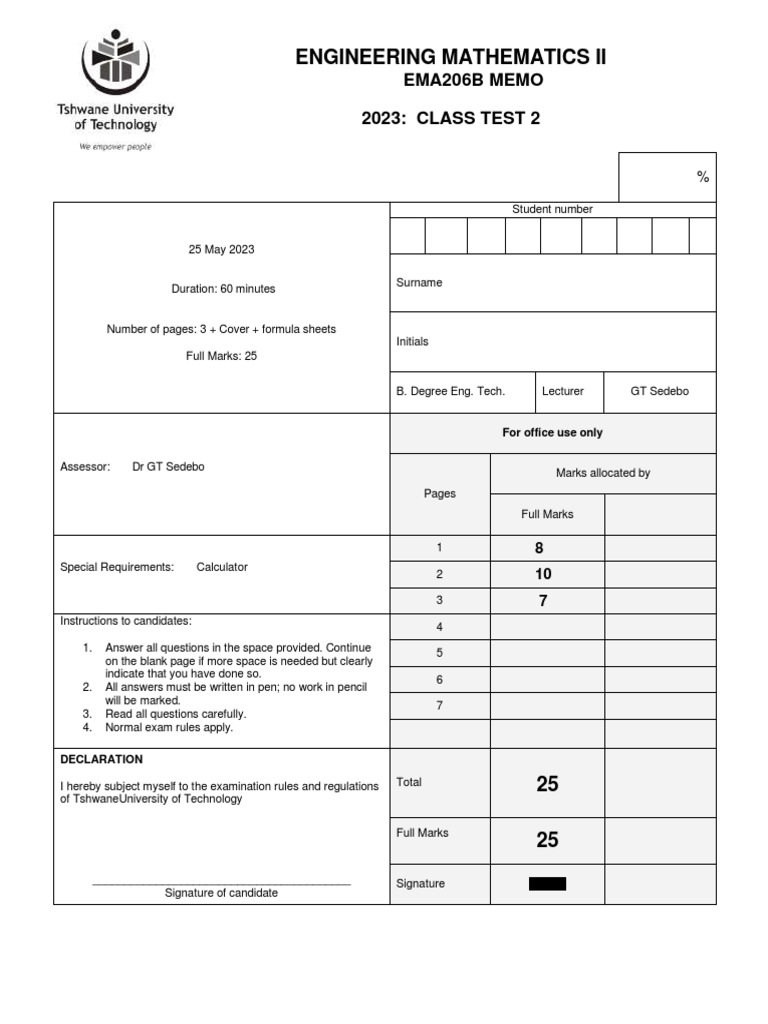 EMA206B 2023 CT 2 Memo Final | PDF | Applied Mathematics | Equations