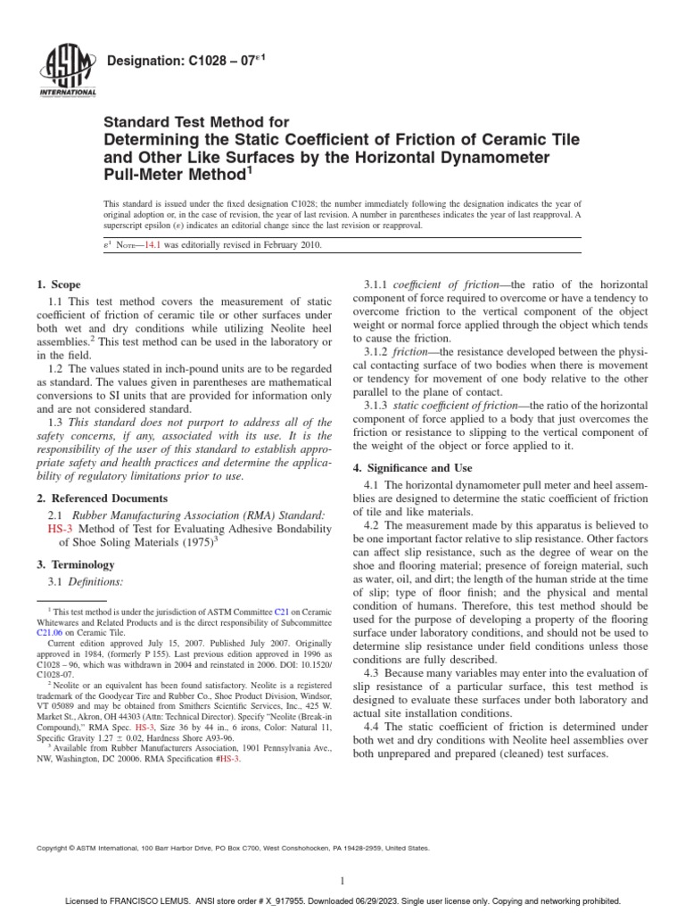 Determining The Static Coefficient of Friction of Ceramic Tile and ...