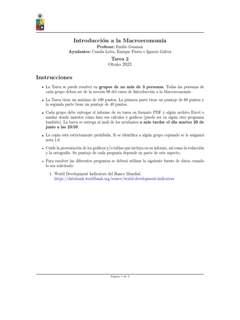 Tarea 2 Intro A Macro Otono 2023 | Descargar gratis PDF | Inflación | Crecimiento económico
