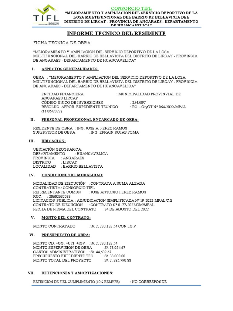 Ficha Tecnica de Obra y Memoria Nov. Lircay | PDF | Hormigón