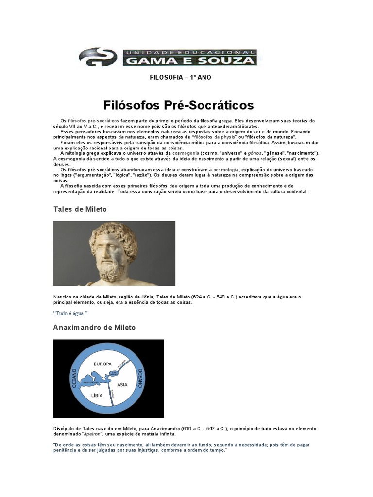 Filósofos Pré-Socráticos e suas Teorias | PDF | Filosofia Grega Antiga ...