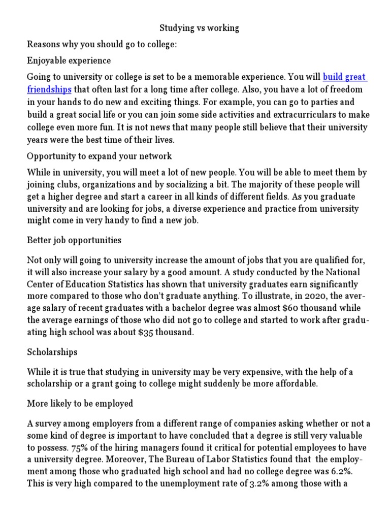 Studying Vs Working | PDF | University | Employment