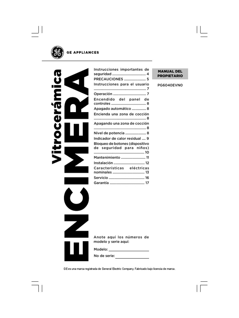 Manual de Cocina Eléctrica GE PG6040EVN0 | PDF | Cocinando | Ingenieria ...