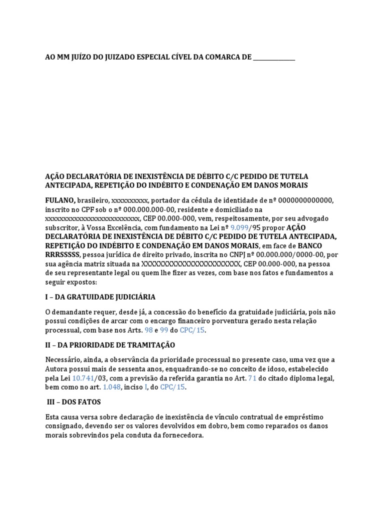 Modelo de Acao de Emprestimo Consignado Indevido | PDF | Empréstimos | Crédito consignado