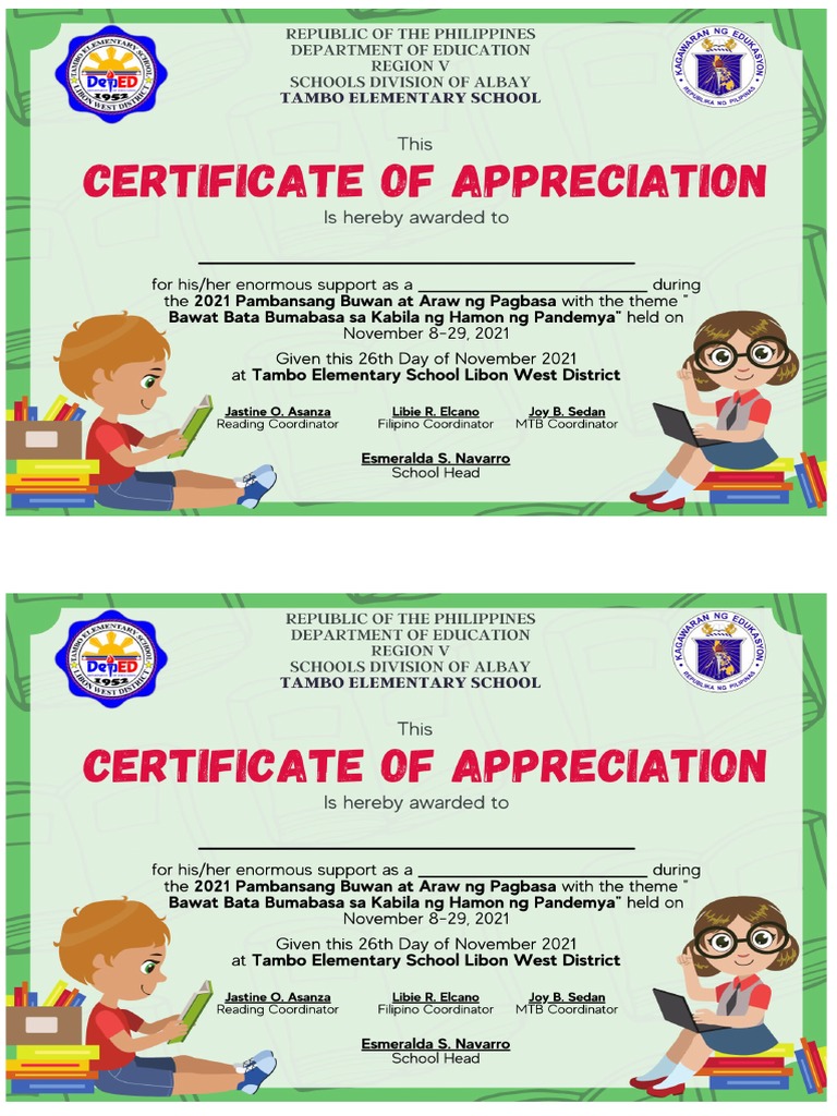 CERTIFICATE FOR READING MONTH | PDF