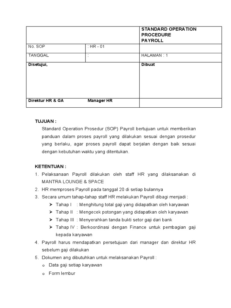 Sop 01 Payroll | PDF