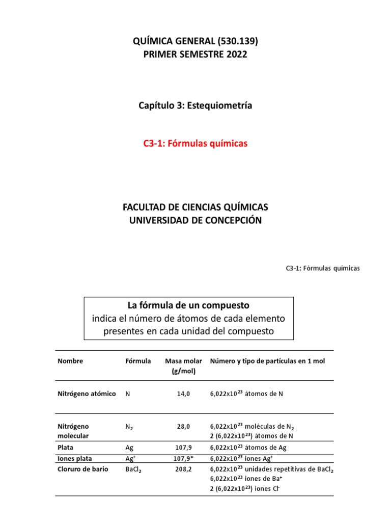C3-1 Fórmulas Químicas | PDF | Mole (Unidad) | Compuestos químicos