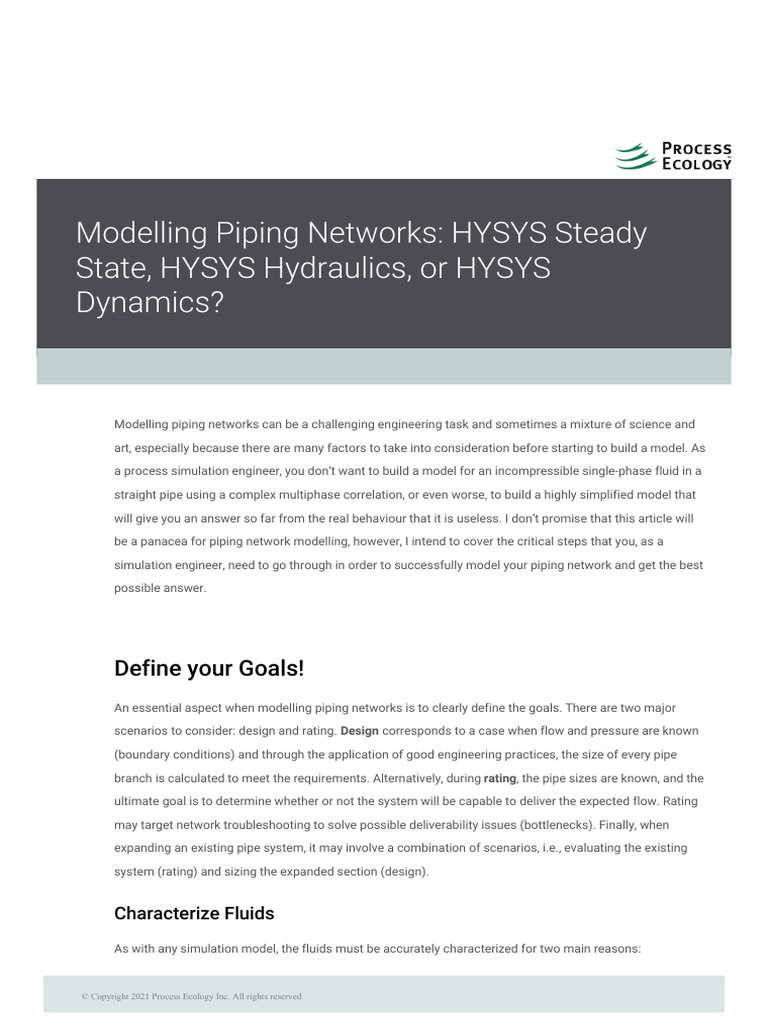 Modelling Piping Networks Hysys Steady State Hysys Hydraulics or Hysys Dynamics | PDF | Fluid ...