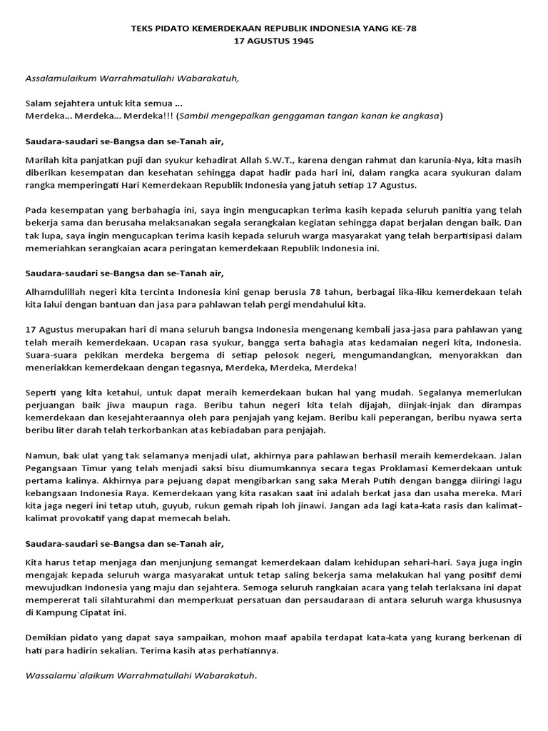 Pidato Kemerdekaan RI ke-78 | PDF | Perjalanan | Kajian Bahasa Asing