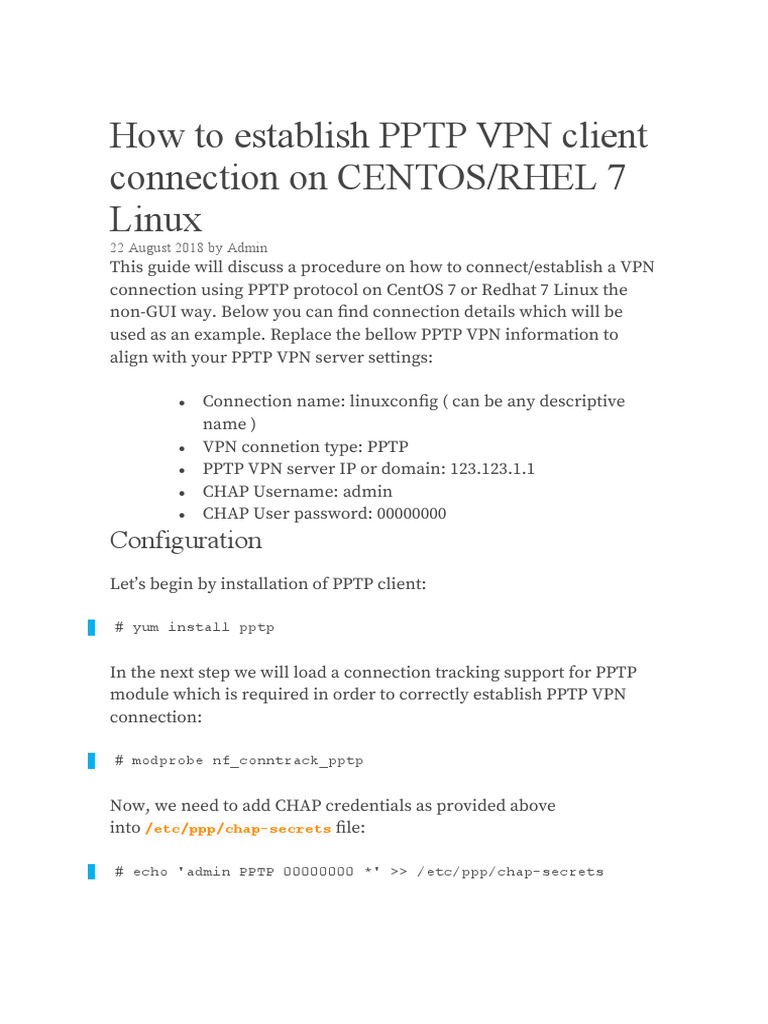 Configuracion PPTP Client Linux | PDF