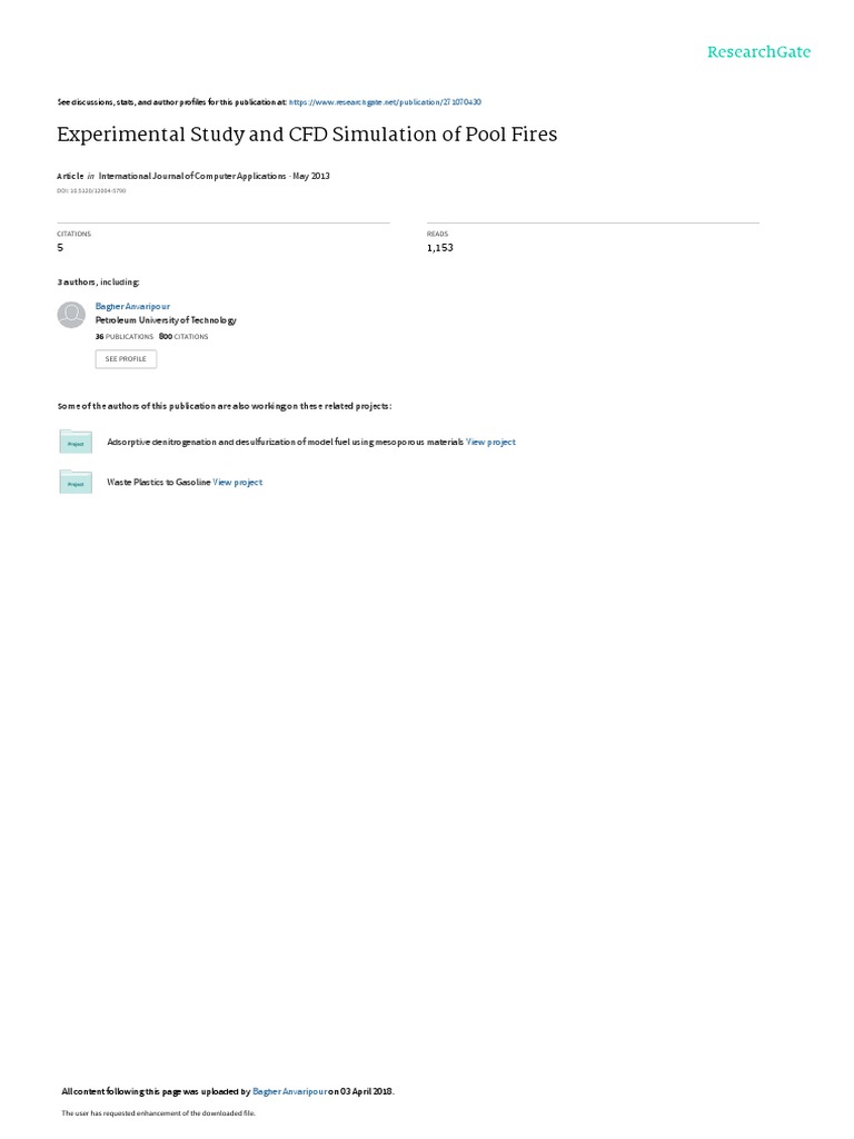 Experimental Study and CFD Simulation of Pool Fire | PDF