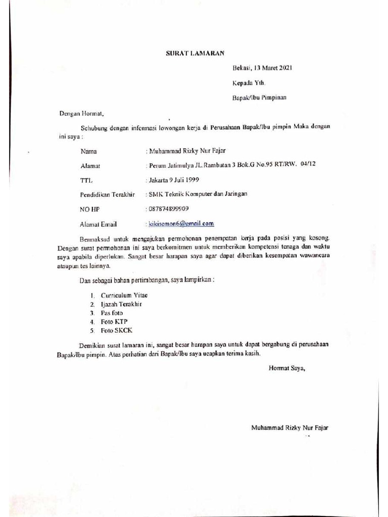 Lamaran Muhammad Rizky Nur Fajar - Compressed-Dikompresi | PDF