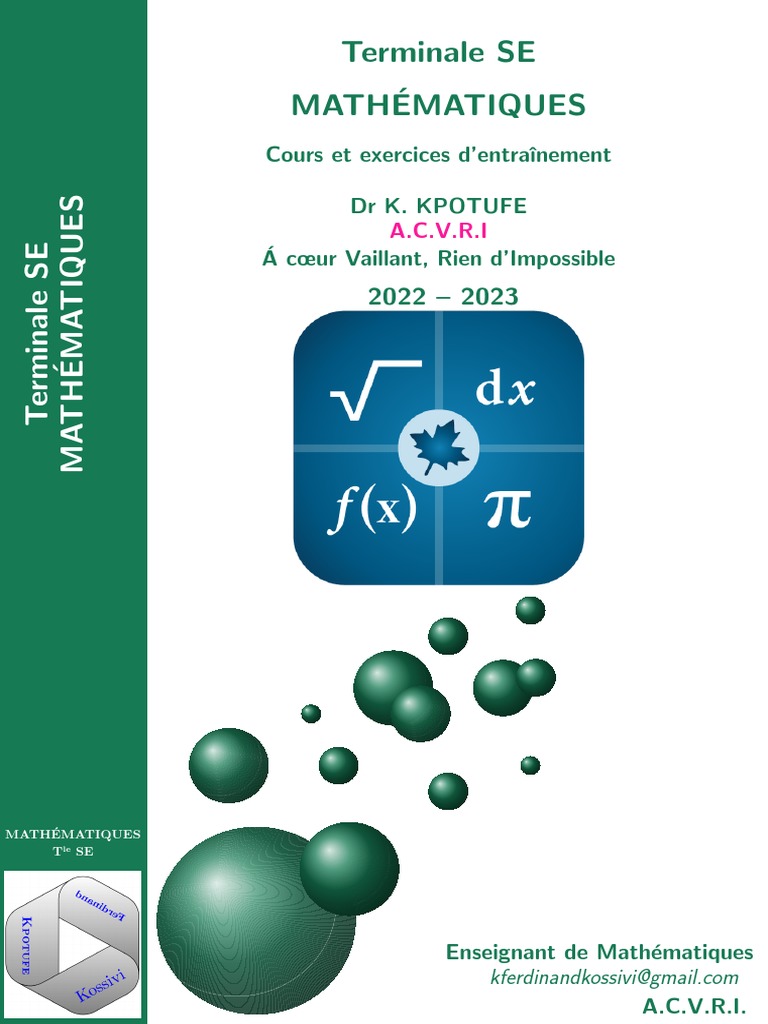 Cours Maths Terminale SE 3edition ACVRI 2022 2023 Kpotufe PDF | PDF