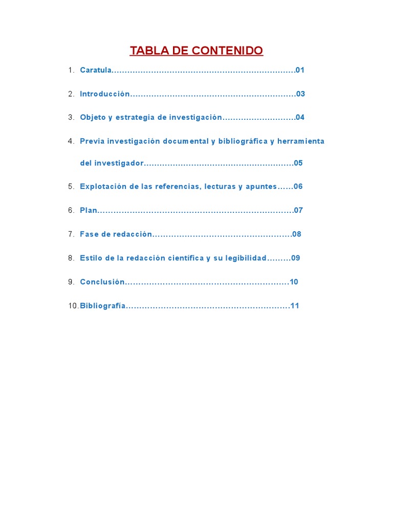 Tabla de Contenido | PDF