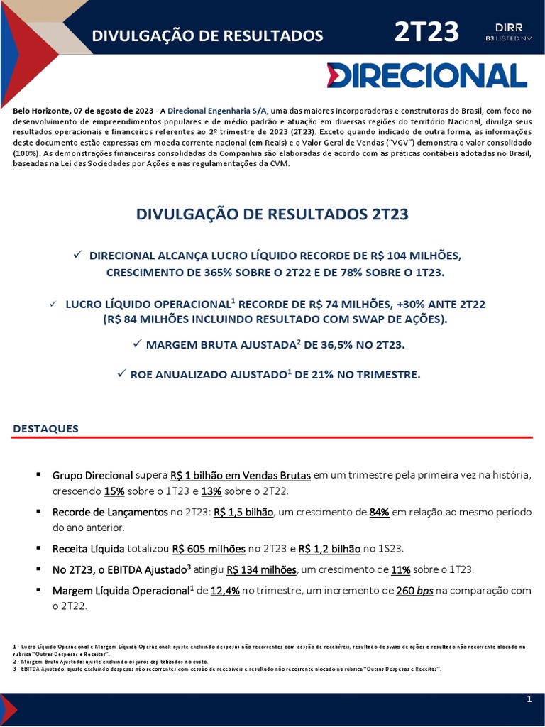 Direcional 2T23 | PDF | Contabilidade | Economias