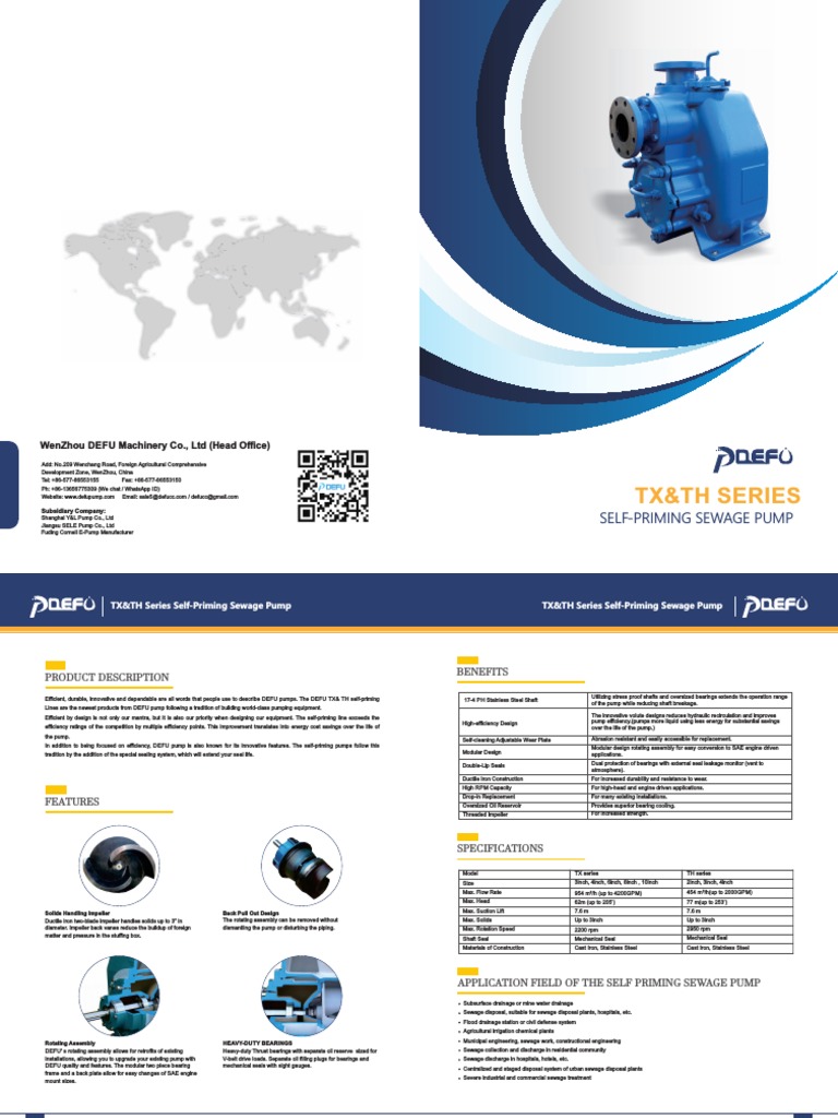TX TH Self Priming Sewage Pump Catalog-DEFU | PDF