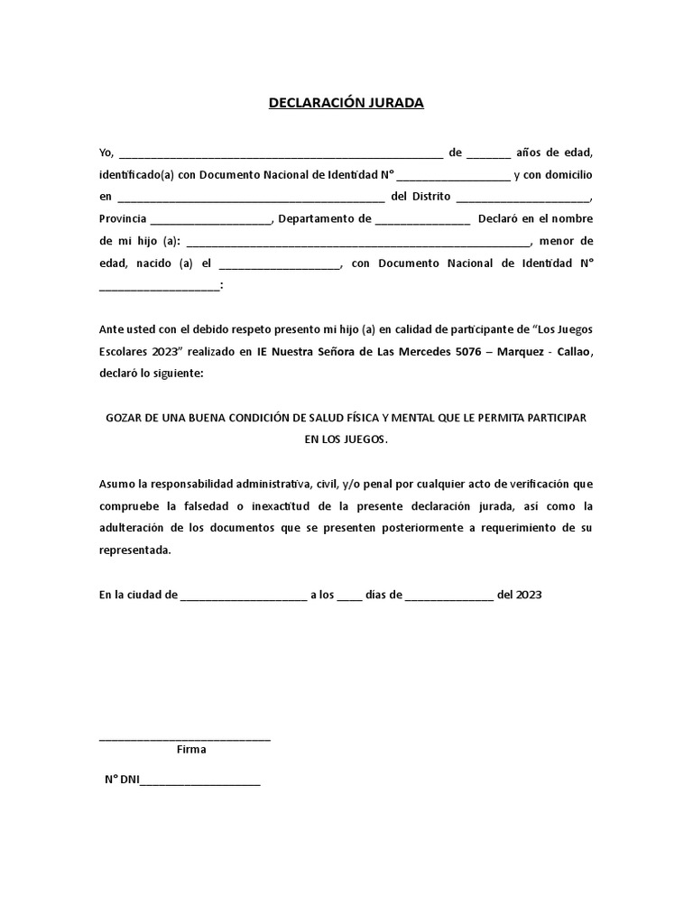 Declaración Jurada | PDF