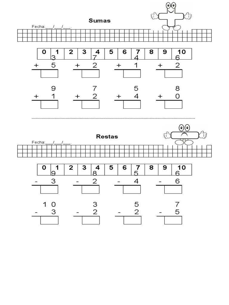 1°B Sumas y Restas Hasta El 10 | PDF