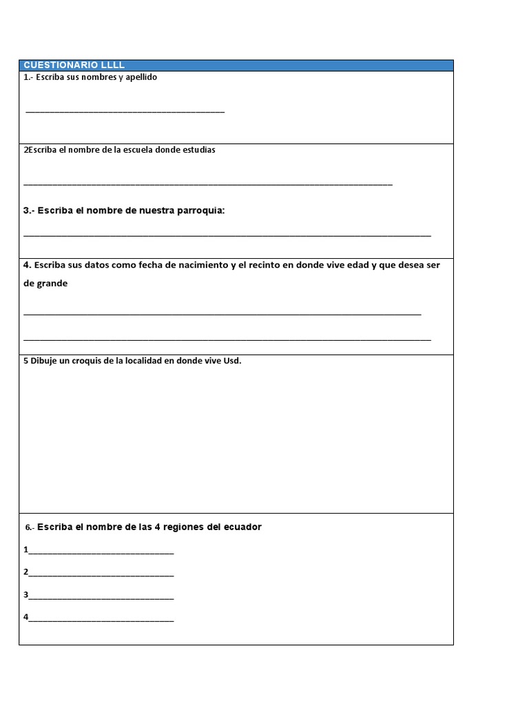 Cuestionario LLLL | PDF | Ecuador