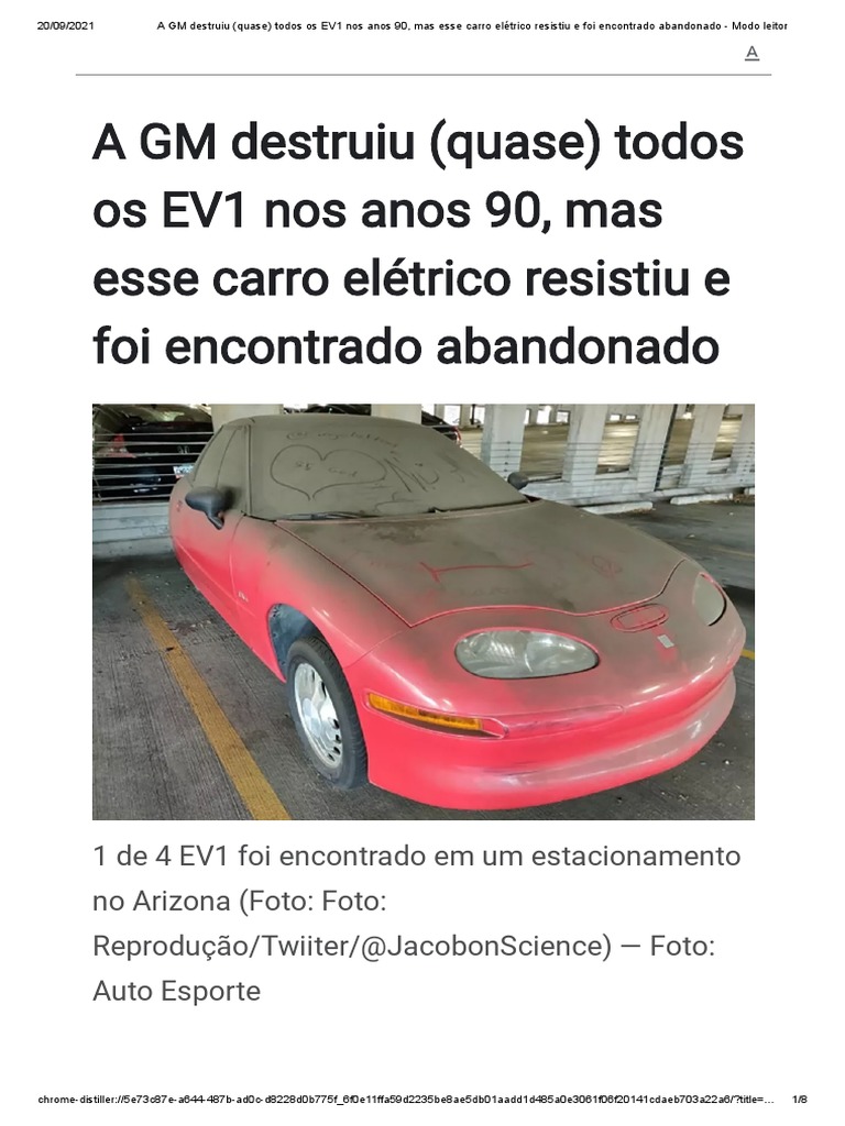 A GM Destruiu (Quase) Todos Os EV1 Nos Anos 90, Mas Esse Carro Elétrico Resistiu e Foi ...