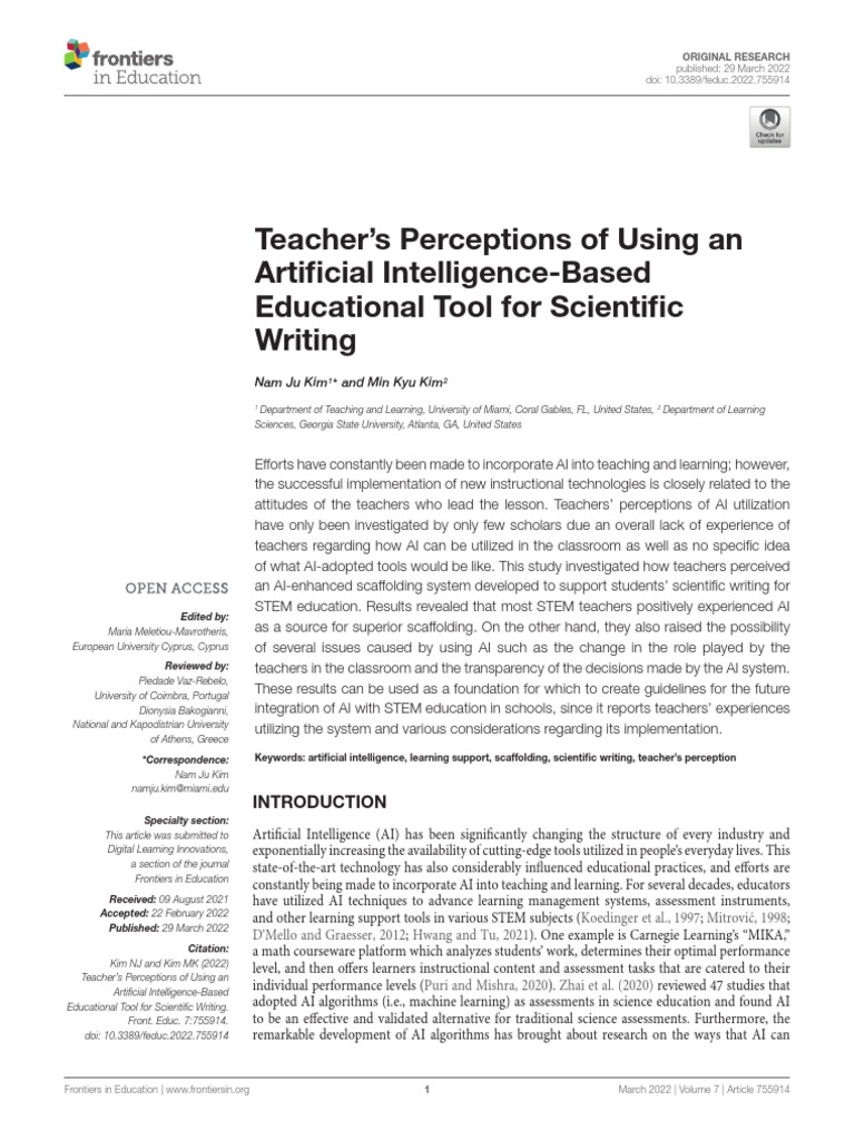 Teachers' Perceptions of Using An Ai-Based Educational Tool | Download Free PDF | Intelligence ...