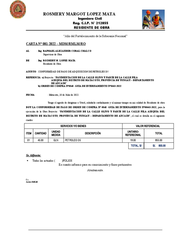 Carta #81-2022 - Mdc-Rmlm-Ro-Conformidad de Petroleo | PDF