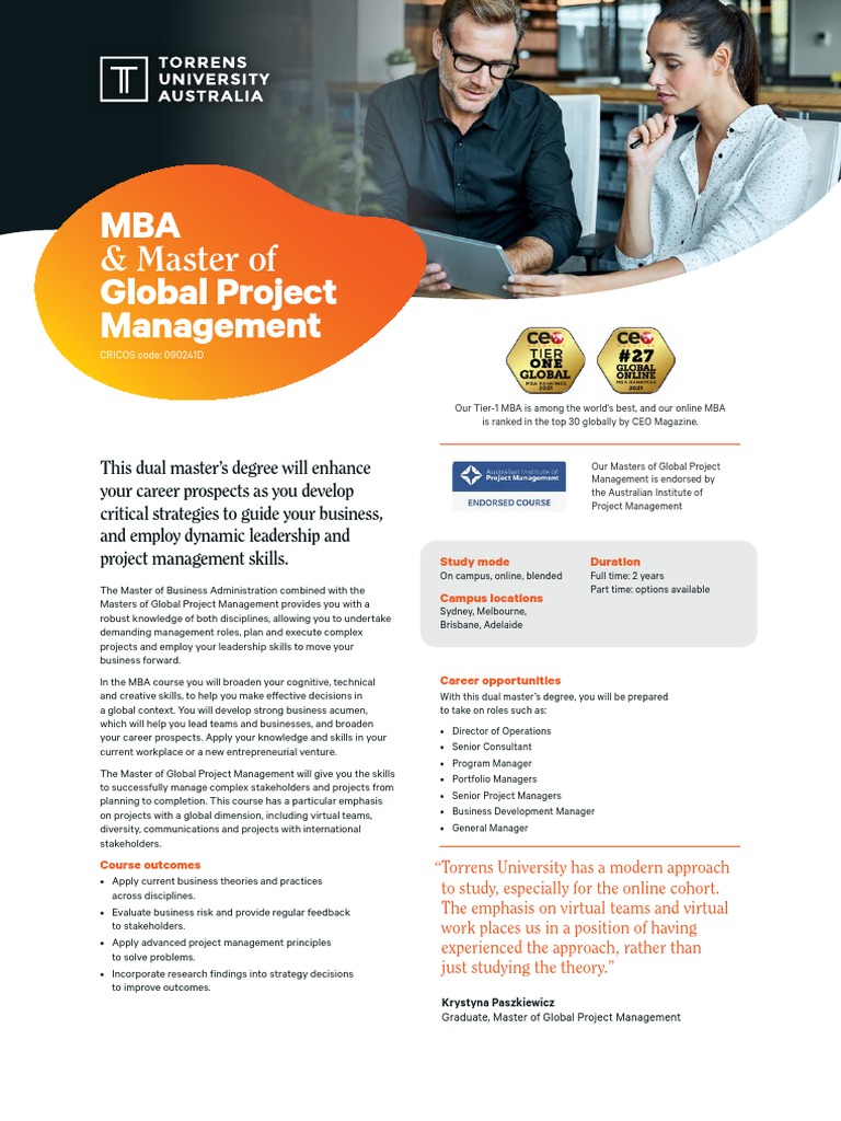 Torrens University Business Mbampm Course Flyer | PDF | Project ...