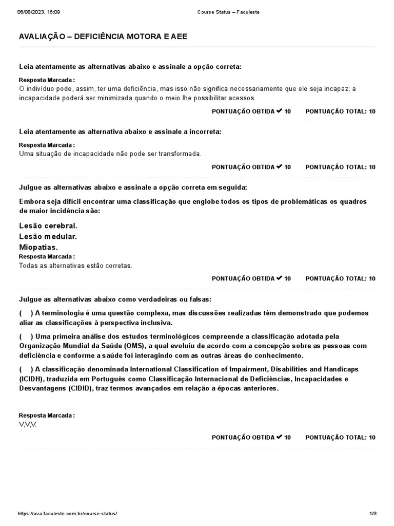 Avaliação de Deficiência Motora e AEE | PDF | Deficiência ...