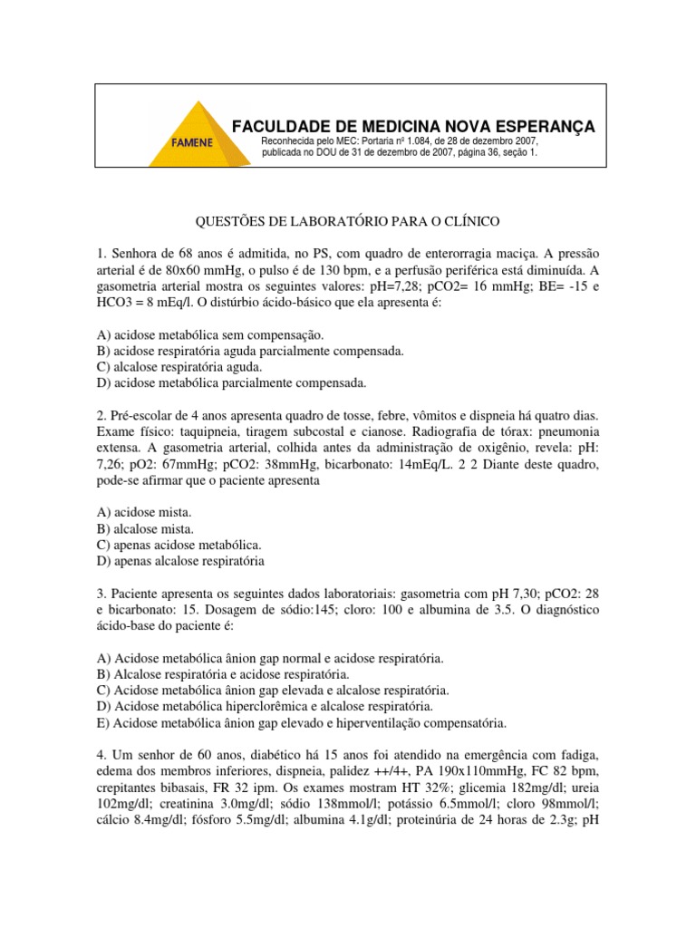 Lab P. Clínico - Questões | PDF | Anemia | Especialidades médicas