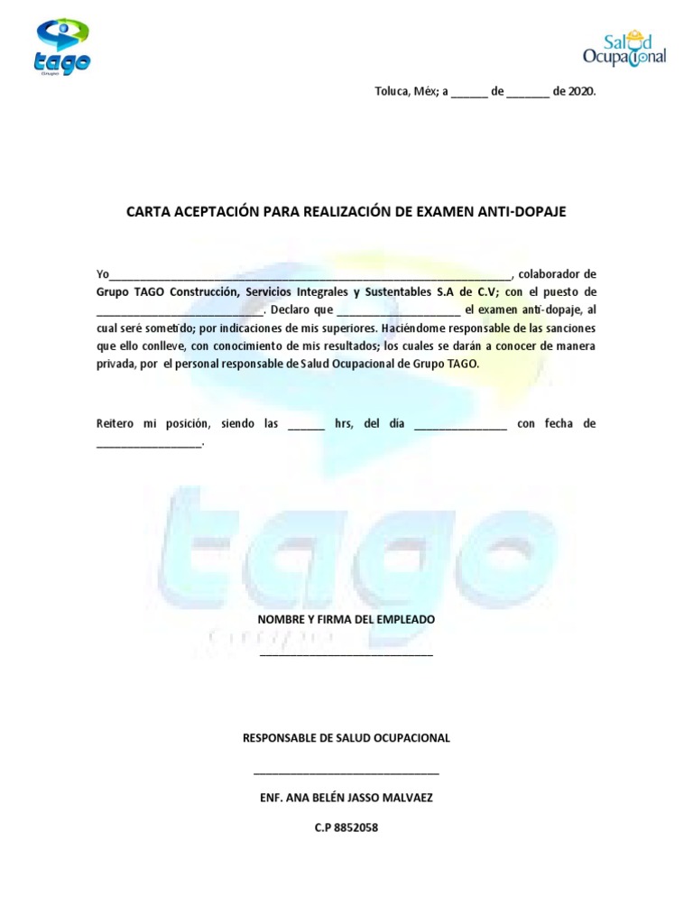 CARTA PARA REALIZACION DE DOPING | PDF