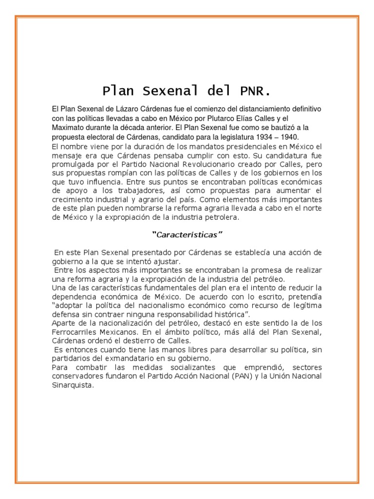 Cardenas Plan Sexenal Del PNR | PDF | Política | Viajes y turismo