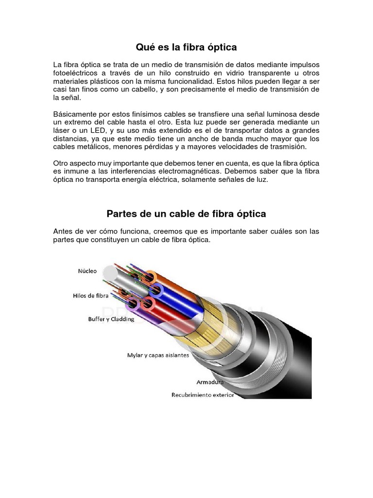Definición y partes de la fibra óptica | PDF | Fibra óptica | Óptica