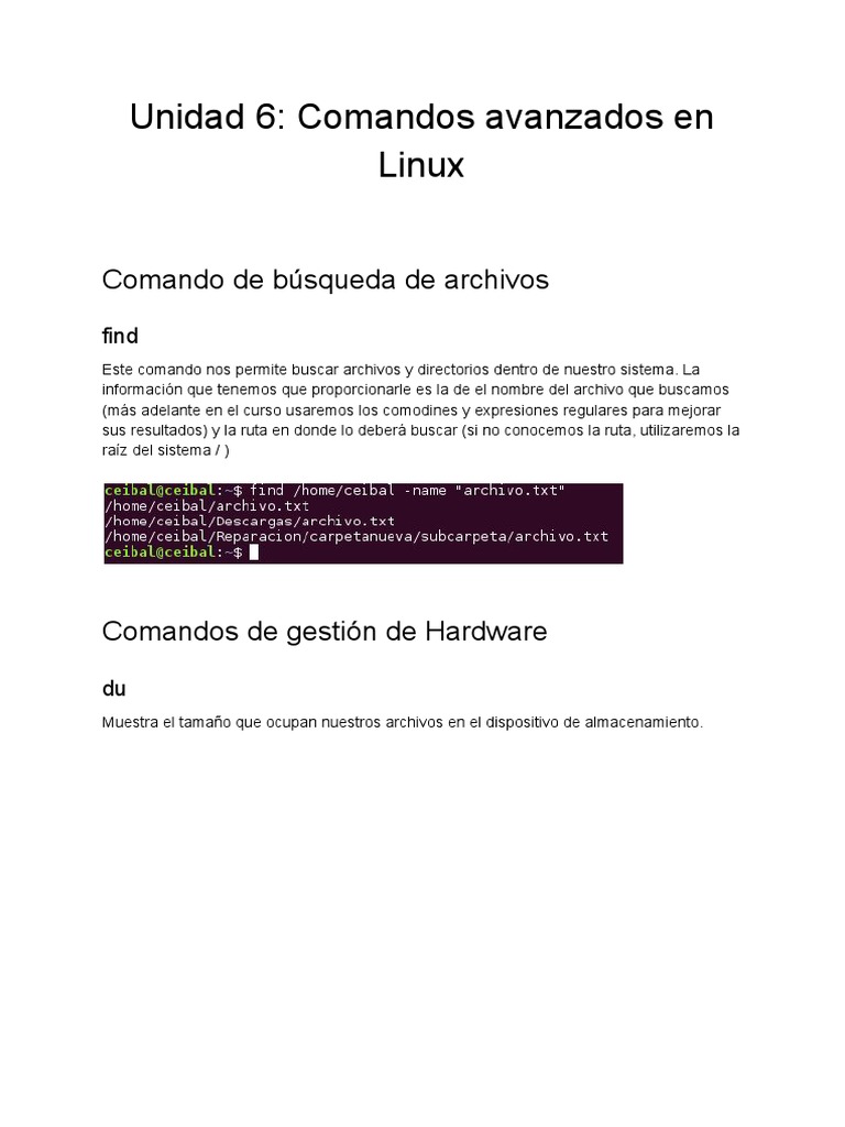 Unidad 6 Comandos Avanzados en Linux | PDF | Archivo de computadora ...