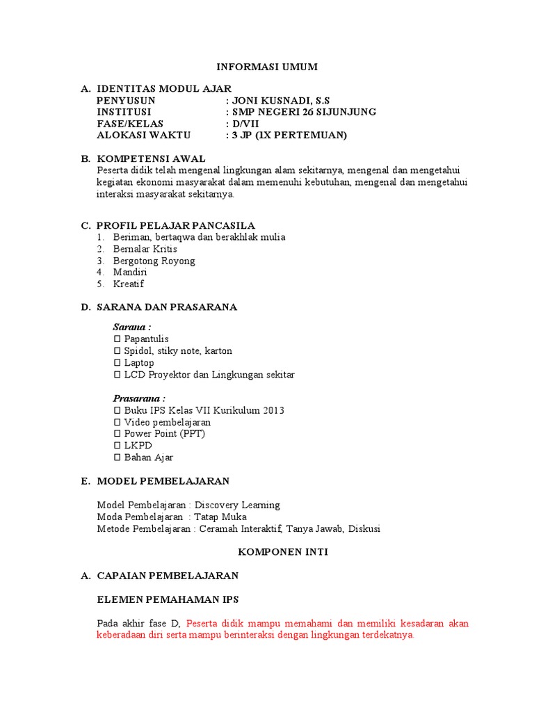 Modul Ajar IPS KLS VII IKM | PDF