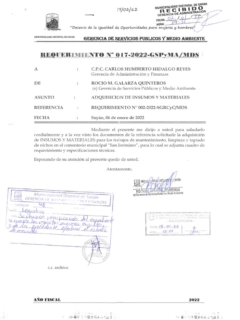 Req. Insumos y Materiales - Cementerio | PDF