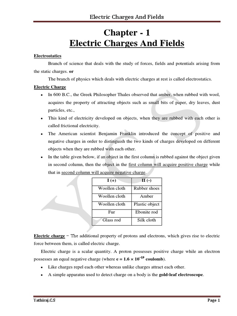 Chapter 1 Electric Charges and Fields | PDF | Electric Charge ...