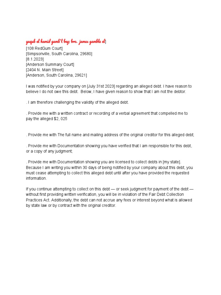 Letter To Anderson County Summary Courthouse Yaqub El Hamid Gamb'l Bey ...